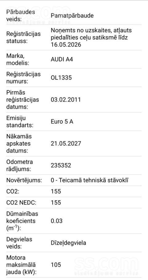 Pelēks Audi A4 2011 Daugavpils, ar dzinēja tilpumu 2.00 L un nobraukumu 236 tūkst. km par 7400 €, foto 4 vietnē AUTOMOTO.COM.LV