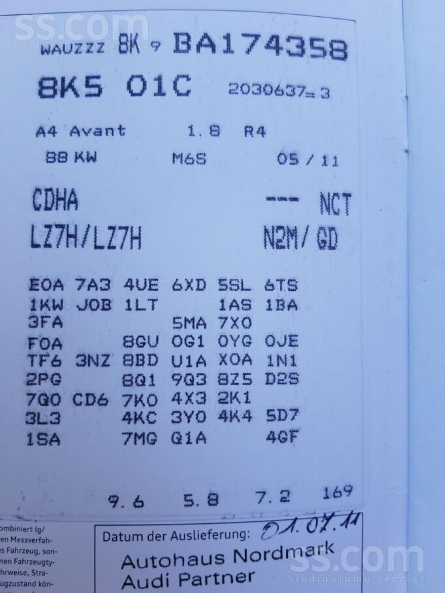 Pelēks Audi A4 2011 Rīga, ar dzinēja tilpumu 1.80 L un nobraukumu 260 tūkst. km par 5390 €, foto 7 vietnē AUTOMOTO.COM.LV