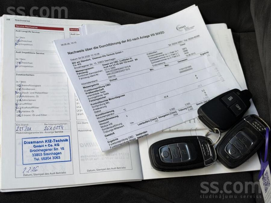 Grey Audi A4 2012 in Tukums, with an engine capacity of 3.00 L and mileage of 256 thousand km for 8290 €, photo 30 on AUTOMOTO.COM.LV