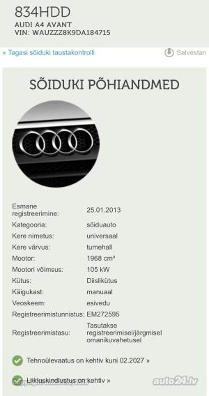 Pelēks Audi A4 2013 Tartu, ar dzinēja tilpumu 2.00 L un nobraukumu 221 tūkst. km par 5499 €, foto 15 vietnē AUTOMOTO.COM.LV