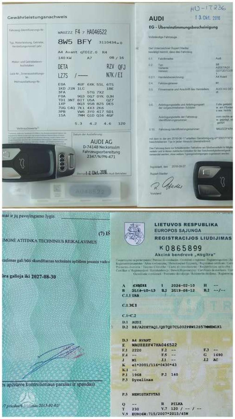 Grey Audi A4 2016 in Panevezys, with an engine capacity of 1.97 L and mileage of 240 thousand km for 15970 €, photo 53 on AUTOMOTO.COM.LV