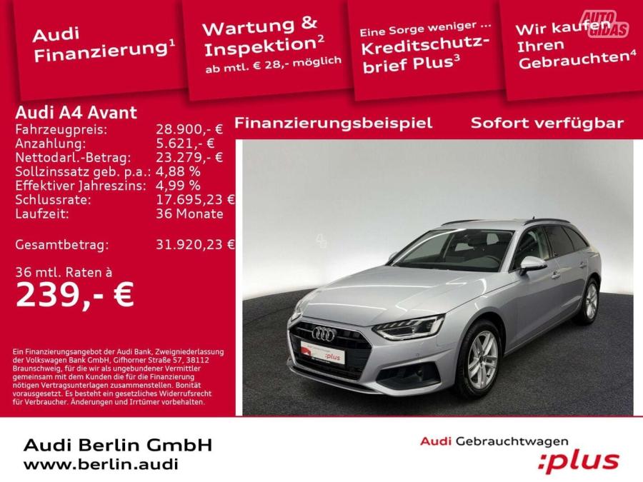 Grey Audi A4 2022 in Kaunas, with an engine capacity of 2.00 L and mileage of 41 thousand km for 32068 €, photo 1 on AUTOMOTO.COM.LV