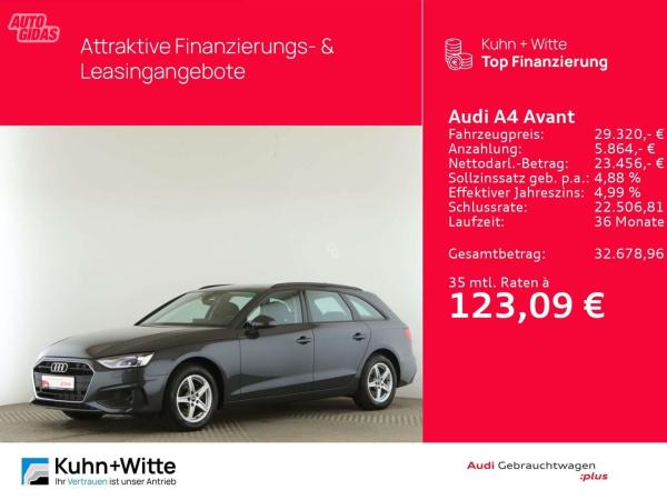 Grey Audi A4 2024 in Kaunas, with an engine capacity of 2.00 L and mileage of 13 thousand km for 32507 €, photo 1 on AUTOMOTO.COM.LV