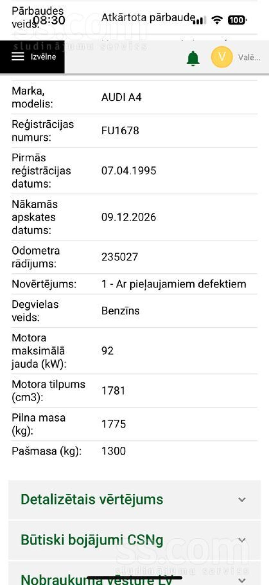 Oranžs Audi A4 1995 Jelgava, ar dzinēja tilpumu 1.80 L un nobraukumu 235 tūkst. km par 1350 €, foto 13 vietnē AUTOMOTO.COM.LV