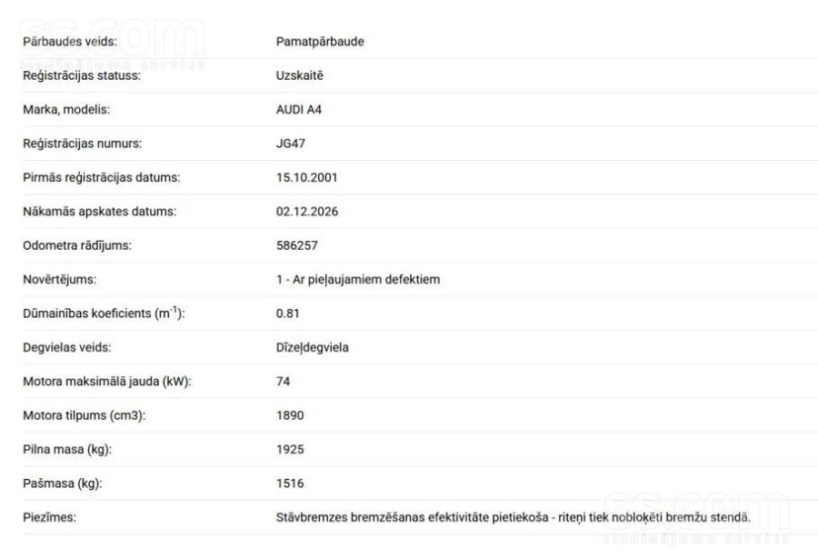 Red Audi A4 2001 in Aluksne, with an engine capacity of 1.90 L and mileage of 587 thousand km for 2350 €, photo 11 on AUTOMOTO.COM.LV