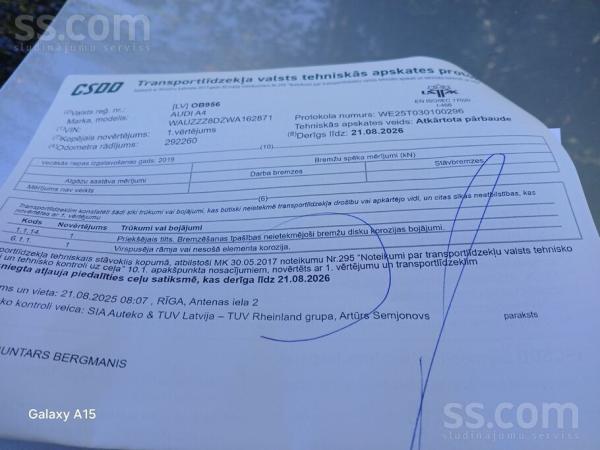 Audi A4 1998 in Riga, with an engine capacity of 1.60 L and mileage of 292 thousand km for 800 €, photo 7 on AUTOMOTO.COM.LV