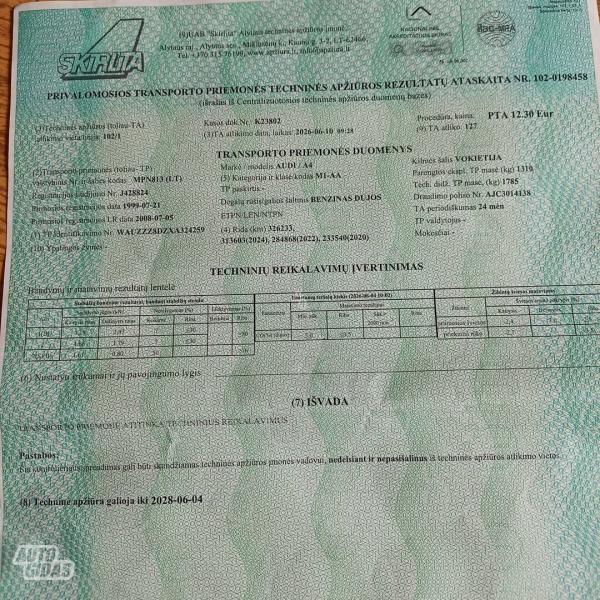 Ауди А4 1999 в Друскининкай, объемом двигателя 1.80 л и пробегом 0 тыс. км за 1000 €, фото 7 на AUTOMOTO.COM.LV