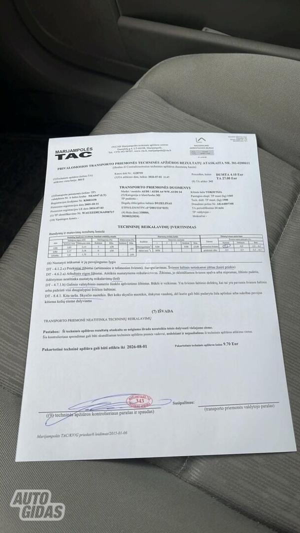 Audi A4 2005 in Vilnius, with an engine capacity of 2.00 L and mileage of 339 thousand km for 1950 €, photo 2 on AUTOMOTO.COM.LV