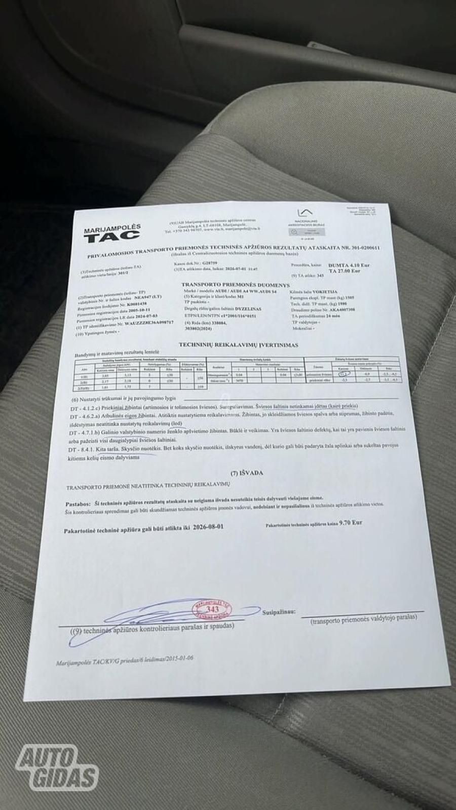 Audi A4 2005 in Vilnius, with an engine capacity of 2.00 L and mileage of 339 thousand km for 1950 €, photo 3 on AUTOMOTO.COM.LV