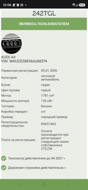 Audi A4 2006 Tallina, ar dzinēja tilpumu 1.80 L un nobraukumu 227 tūkst. km par 2000 €, foto 9 vietnē AUTOMOTO.COM.LV