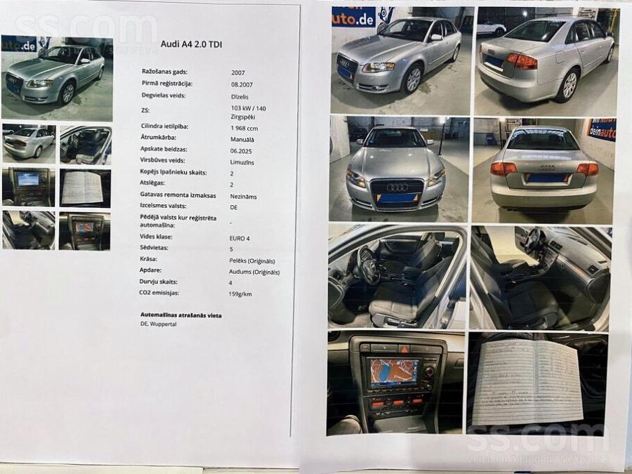 Audi A4 2007 Rīga, ar dzinēja tilpumu 2.00 L un nobraukumu 0 tūkst. km par 2900 €, foto 27 vietnē AUTOMOTO.COM.LV