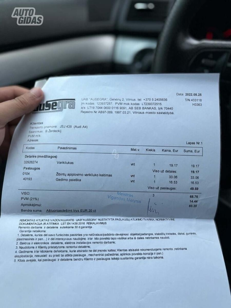 Audi A4 2006 Kauņa, ar dzinēja tilpumu 2.70 L un nobraukumu 330 tūkst. km par 2550 €, foto 15 vietnē AUTOMOTO.COM.LV