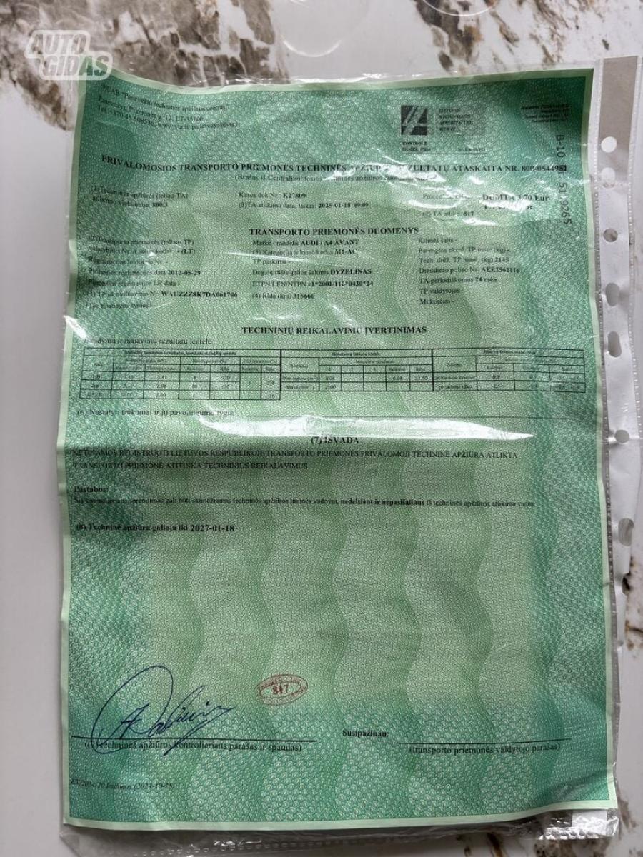 Ауди А4 2012 в Каунас, объемом двигателя 2.00 л и пробегом 354 тыс. км за 6300 €, фото 12 на AUTOMOTO.COM.LV