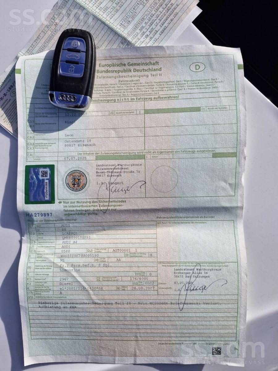 Balts Audi A4 2007 Bauska, ar dzinēja tilpumu 3.00 L un nobraukumu 300 tūkst. km par 5900 €, foto 20 vietnē AUTOMOTO.COM.LV