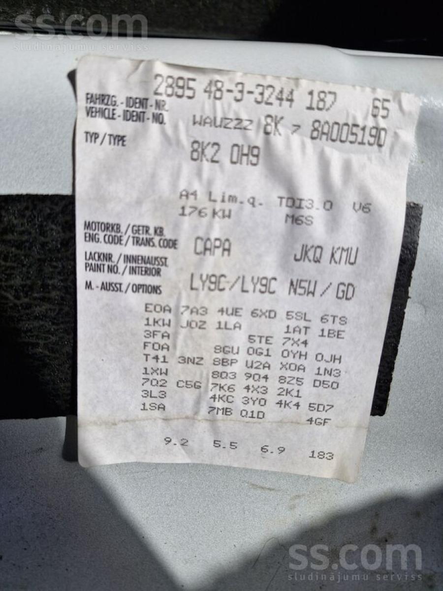 Balts Audi A4 2007 Bauska, ar dzinēja tilpumu 3.00 L un nobraukumu 300 tūkst. km par 5900 €, foto 21 vietnē AUTOMOTO.COM.LV