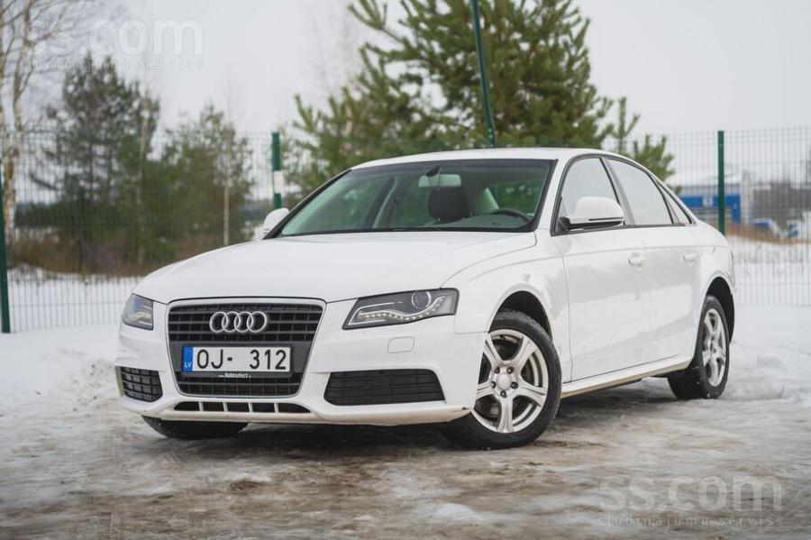 White Audi A4 2009 in Riga, with an engine capacity of 2.00 L and mileage of 379 thousand km for 6990 €, photo 1 on AUTOMOTO.COM.LV