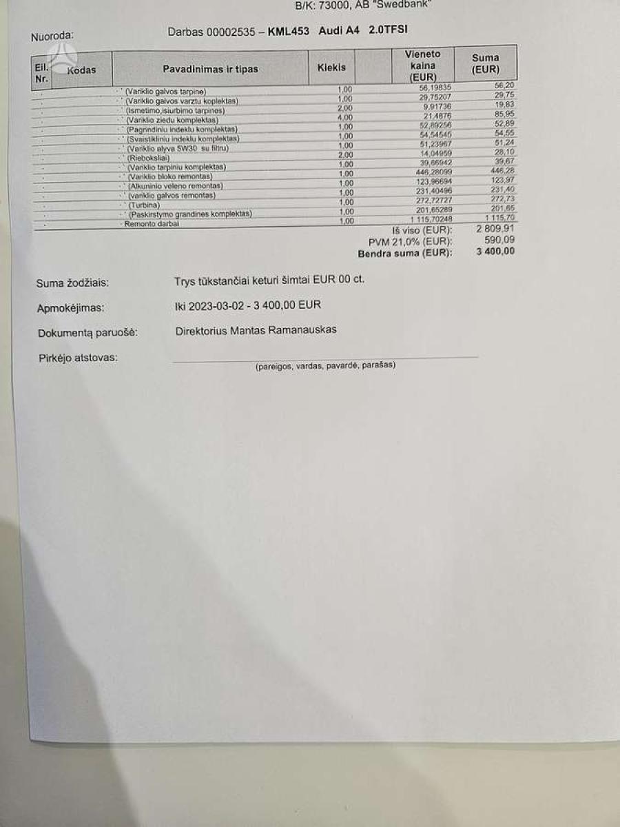 White Audi A4 2011 in Vilnius, with an engine capacity of 1.98 L and mileage of 172 thousand km for 5200 €, photo 21 on AUTOMOTO.COM.LV