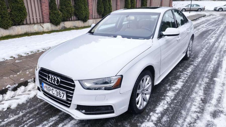 White Audi A4 2014 in Vilnius, with an engine capacity of 1.98 L and mileage of 175 thousand km for 7550 €, photo 3 on AUTOMOTO.COM.LV