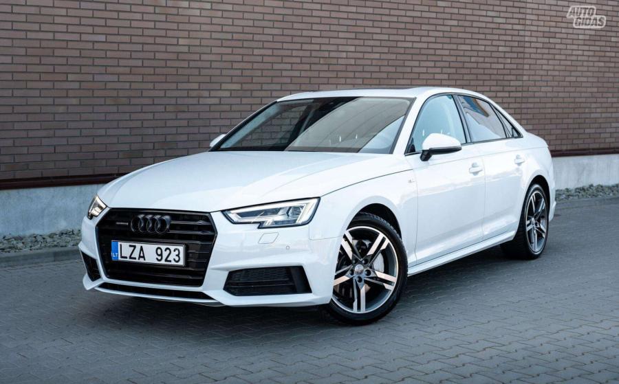 White Audi A4 2018 in Klaipeda, with an engine capacity of 2.00 L and mileage of 98 thousand km for 16998 €, photo 4 on AUTOMOTO.COM.LV