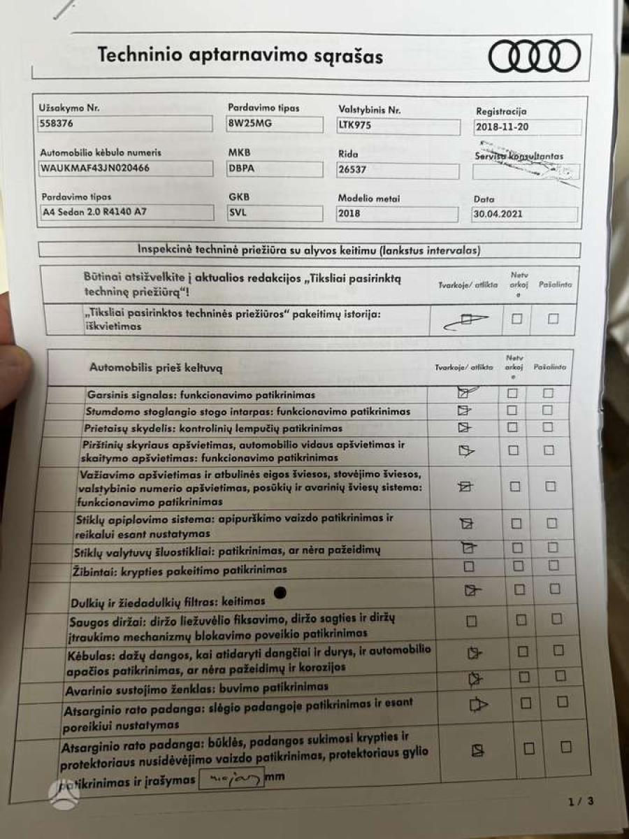 Белый Ауди А4 2018 в Вильнюс, объемом двигателя 1.98 л и пробегом 90 тыс. км за 13350 €, фото 29 на AUTOMOTO.COM.LV