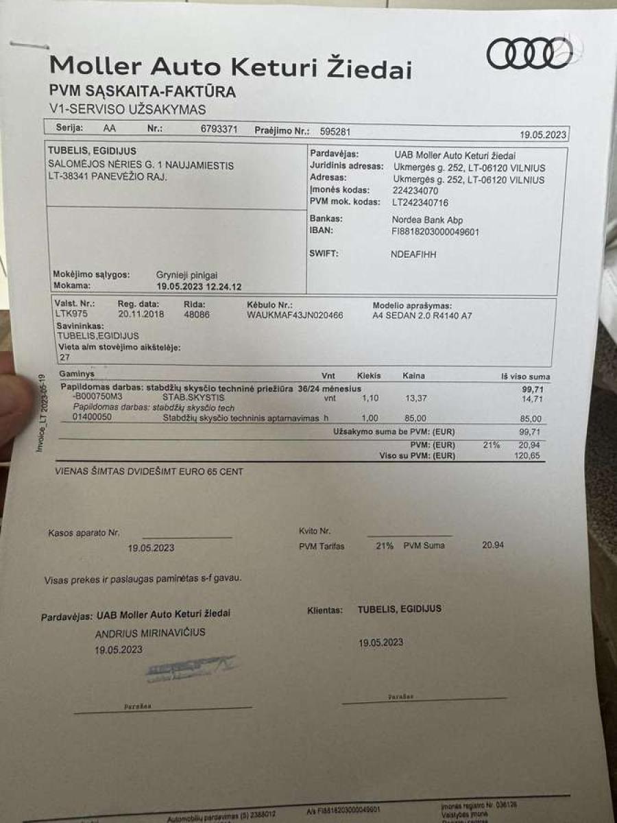 Белый Ауди А4 2018 в Вильнюс, объемом двигателя 1.98 л и пробегом 90 тыс. км за 13350 €, фото 32 на AUTOMOTO.COM.LV