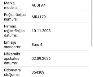 White Audi A4 2008 in Riga, with an engine capacity of 2.00 L and mileage of 355 thousand km for 4990 €, photo 24 on AUTOMOTO.COM.LV