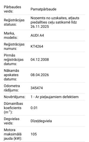 White Audi A4 2008 in Riga, with an engine capacity of 2.00 L and mileage of 345 thousand km for 5990 €, photo 21 on AUTOMOTO.COM.LV