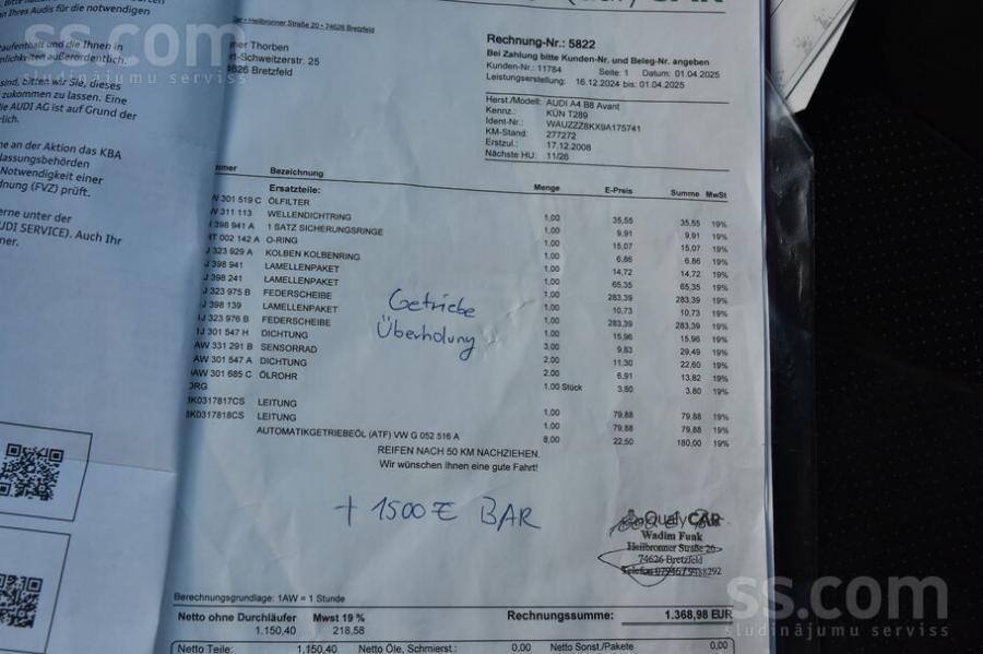 White Audi A4 2008 in Riga, with an engine capacity of 2.00 L and mileage of 290 thousand km for 6990 €, photo 25 on AUTOMOTO.COM.LV