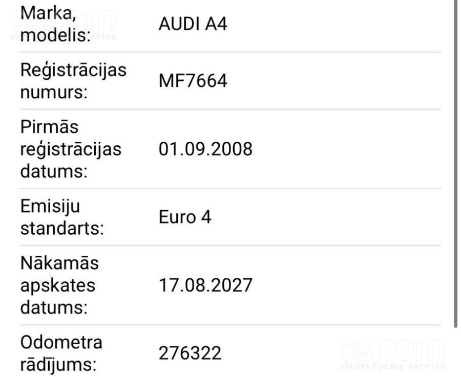 Balts Audi A4 2008 Rīga, ar dzinēja tilpumu 2.00 L un nobraukumu 277 tūkst. km par 3990 €, foto 26 vietnē AUTOMOTO.COM.LV