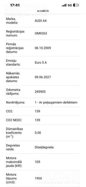 Balts Audi A4 2009 Jēkabpils, ar dzinēja tilpumu 2.00 L un nobraukumu 246 tūkst. km par 6700 €, foto 22 vietnē AUTOMOTO.COM.LV