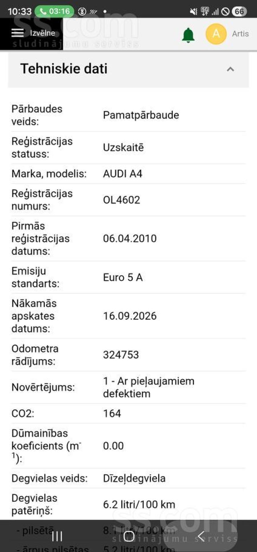 Белый Ауди А4 2010 в Рига, объемом двигателя 2.70 л и пробегом 331 тыс. км за 4850 €, фото 8 на AUTOMOTO.COM.LV