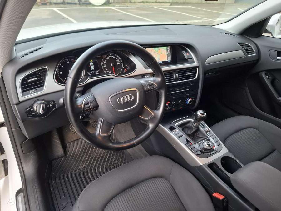 White Audi A4 2014 in Vilnius, with an engine capacity of 1.97 L and mileage of 232 thousand km for 6900 €, photo 10 on AUTOMOTO.COM.LV