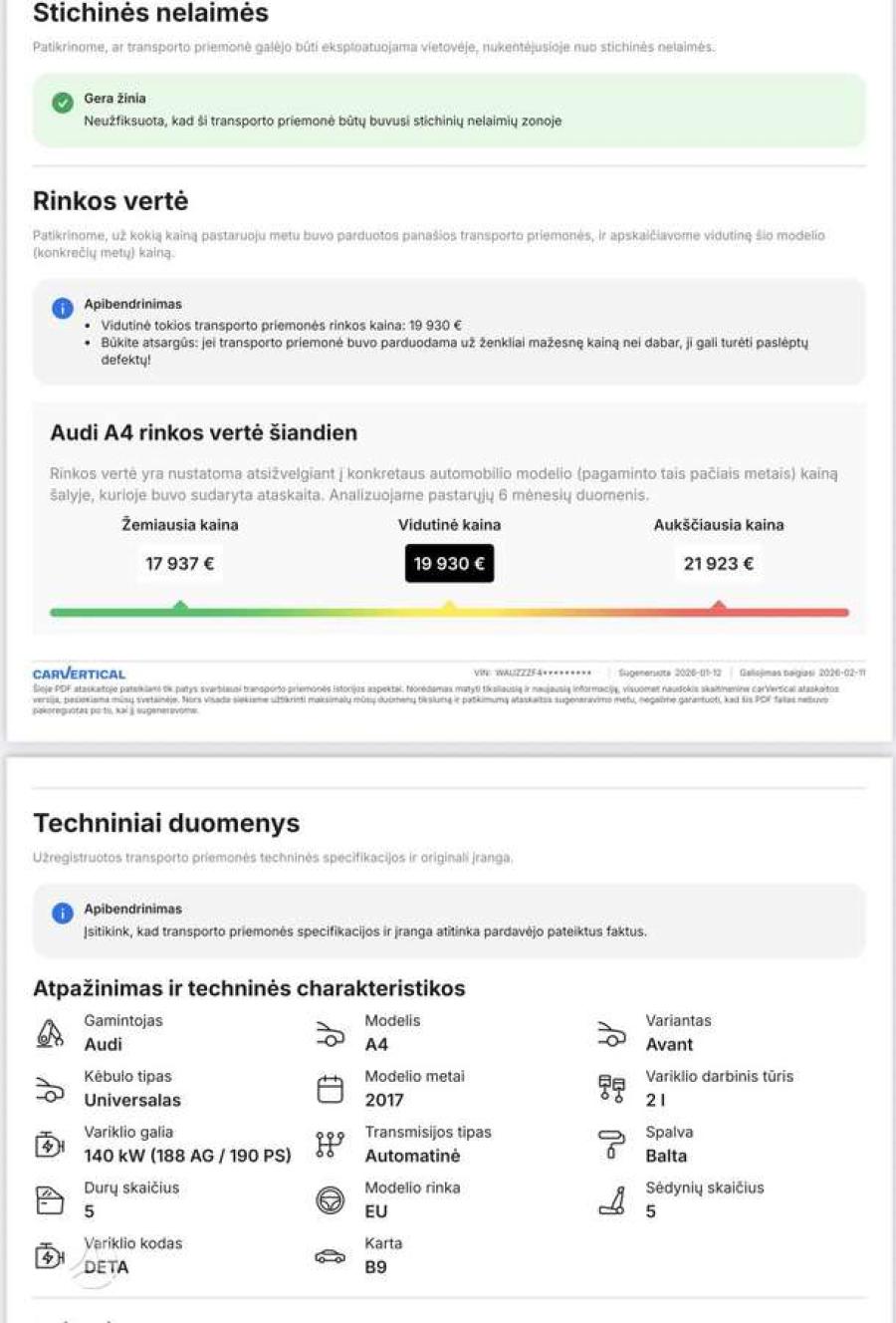 White Audi A4 2017 in Prienai, with an engine capacity of 2.00 L and mileage of 267 thousand km for 12450 €, photo 36 on AUTOMOTO.COM.LV