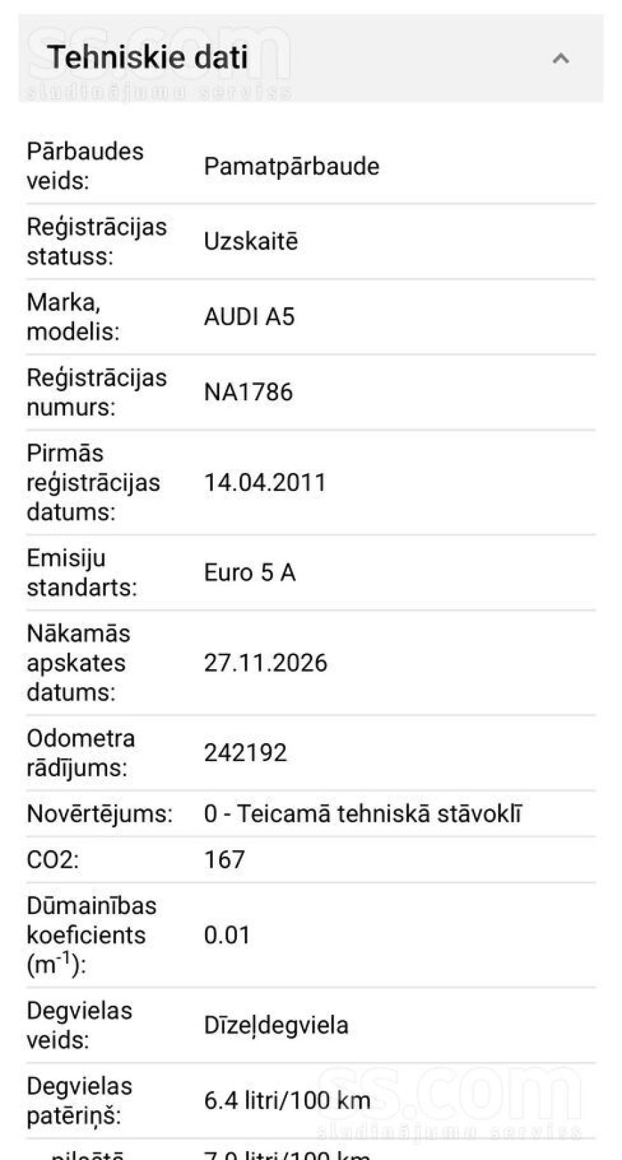 Черный Ауди А5 2011 в Рига, объемом двигателя 2.70 л и пробегом 256 тыс. км за 10500 €, фото 12 на AUTOMOTO.COM.LV
