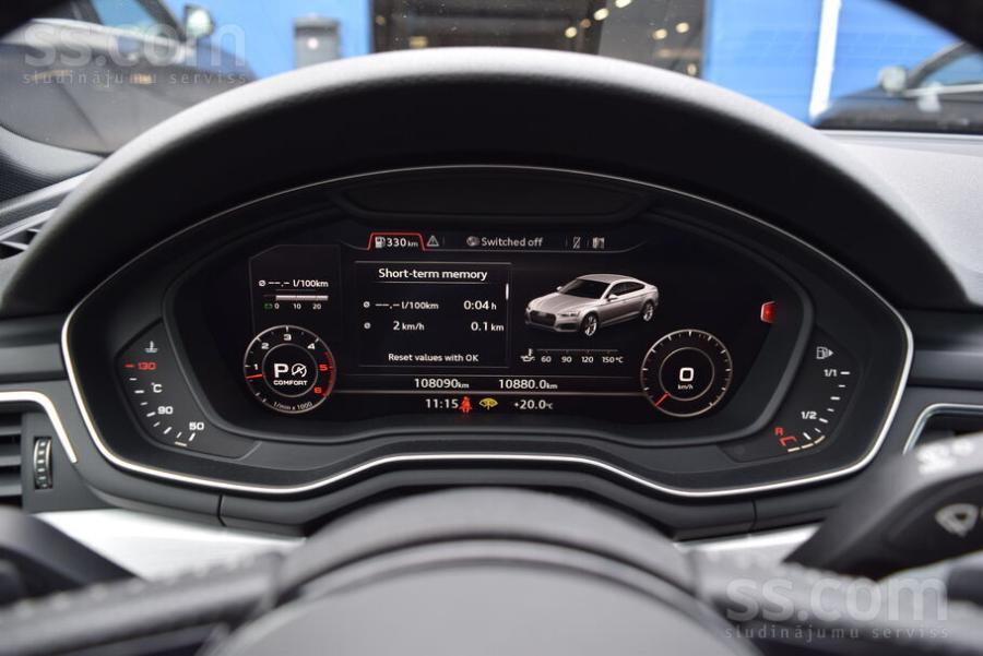 Blue Audi A5 2018 in Riga, with an engine capacity of 3.00 L and mileage of 108 thousand km for 24900 €, photo 12 on AUTOMOTO.COM.LV