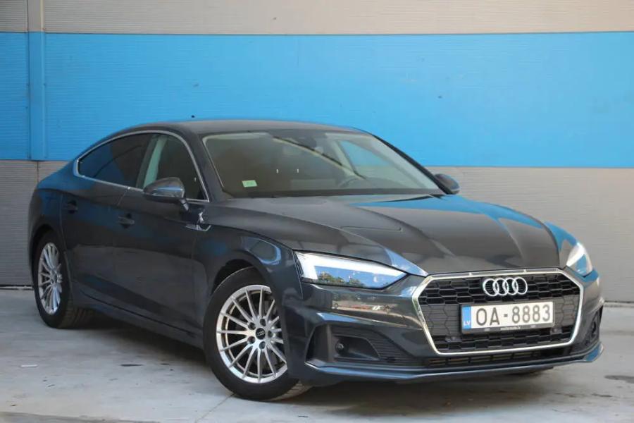 Blue Audi A5 2024 in Marupe, with an engine capacity of 2.00 L and mileage of 28 thousand km for 37650 €, photo 1 on AUTOMOTO.COM.LV