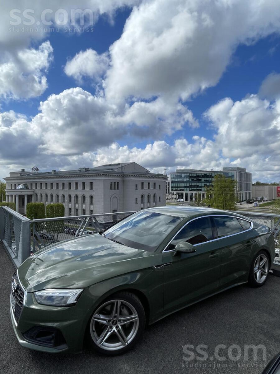 Green Audi A5 2023 in Riga, with an engine capacity of 2.00 L and mileage of 73 thousand km for 31900 €, photo 1 on AUTOMOTO.COM.LV