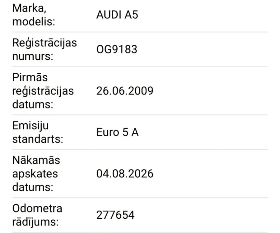 Серый Ауди А5 2009 в Рига, объемом двигателя 3.00 л и пробегом 278 тыс. км за 5490 €, фото 27 на AUTOMOTO.COM.LV