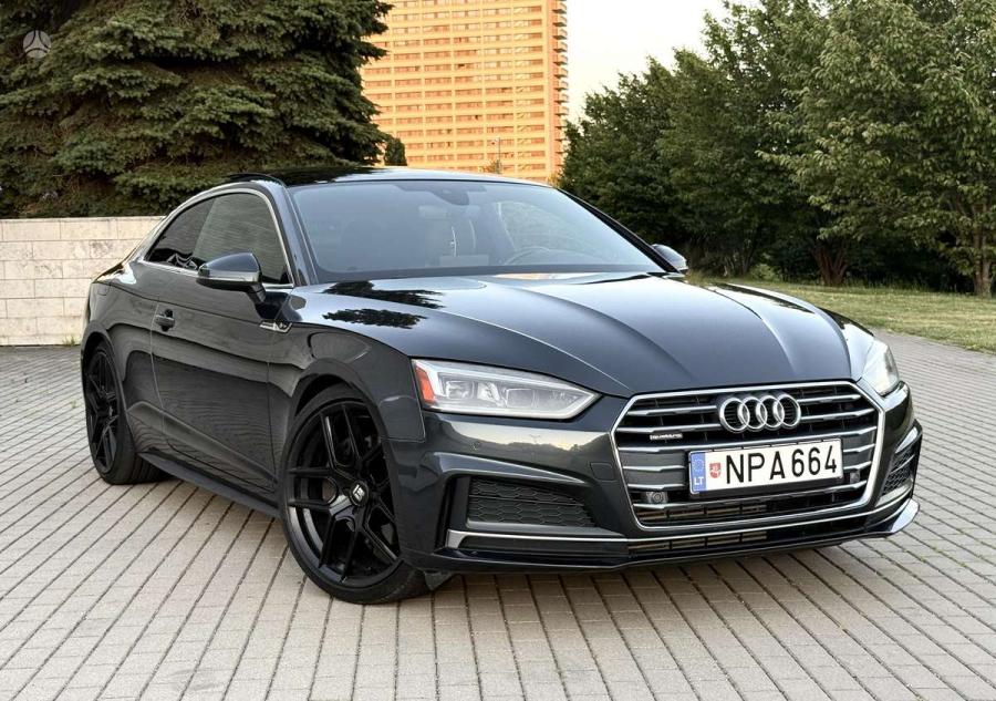 Grey Audi A5 2018 in Vilnius, with an engine capacity of 1.98 L and mileage of 142 thousand km for 16950 €, photo 1 on AUTOMOTO.COM.LV