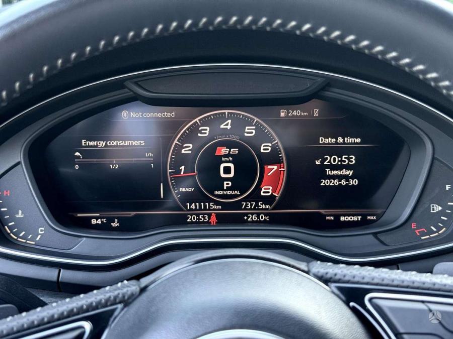 Grey Audi A5 2018 in Vilnius, with an engine capacity of 1.98 L and mileage of 142 thousand km for 16950 €, photo 20 on AUTOMOTO.COM.LV