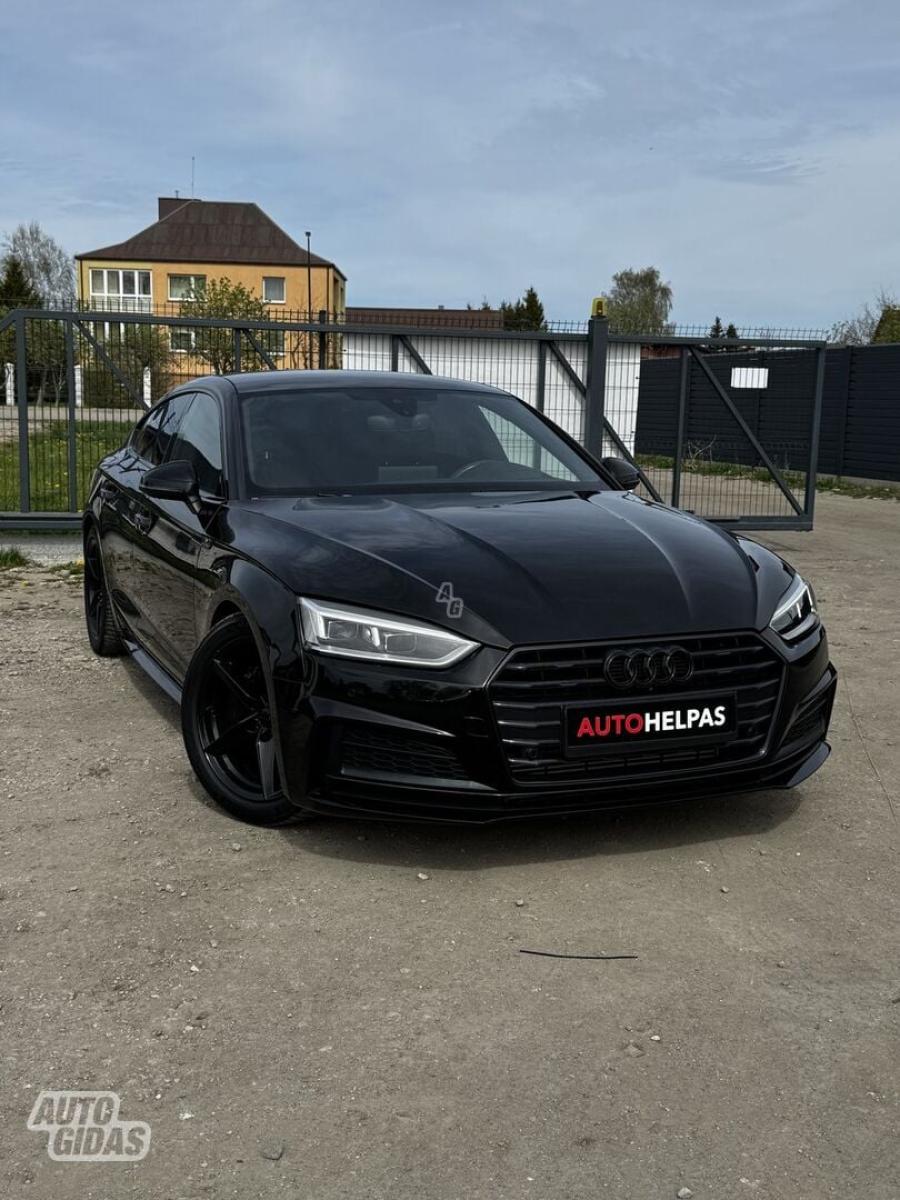 Black Audi A5 Sportback 2018 in Klaipeda, with an engine capacity of 2.00 L and mileage of 134 thousand km for 18950 €, photo 1 on AUTOMOTO.COM.LV