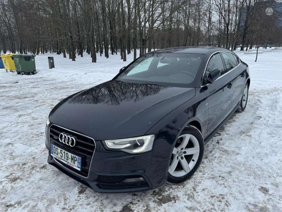 Black Audi A5 Sportback 2014 in Kaunas, with an engine capacity of 2.00 L and mileage of 268 thousand km for 9199 €, photo 1 on AUTOMOTO.COM.LV