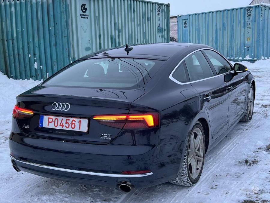 Blue Audi A5 Sportback 2018 in Vilnius, with an engine capacity of 1.98 L and mileage of 211 thousand km for 18300 €, photo 9 on AUTOMOTO.COM.LV