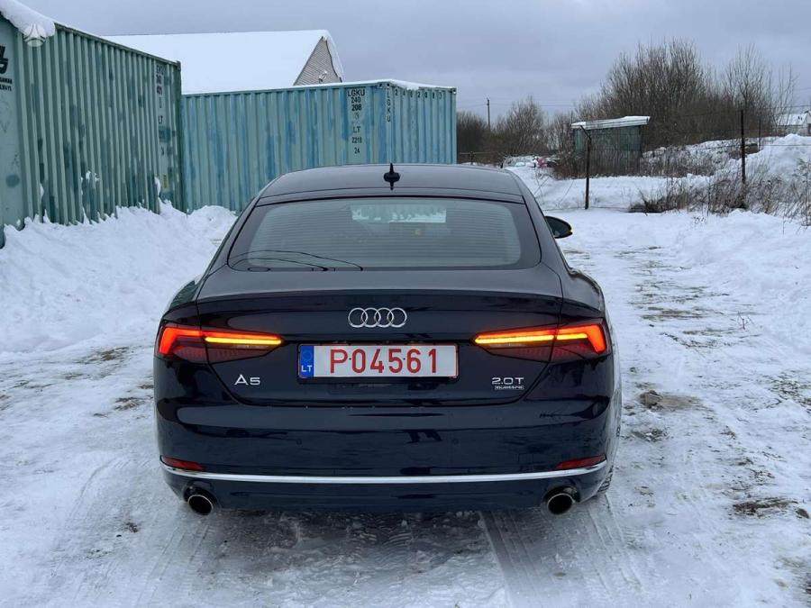 Blue Audi A5 Sportback 2018 in Vilnius, with an engine capacity of 1.98 L and mileage of 211 thousand km for 18300 €, photo 11 on AUTOMOTO.COM.LV