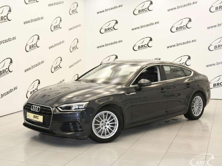 Grey Audi A5 Sportback 2018 in Vilnius, with an engine capacity of 1.98 L and mileage of 48 thousand km for 19900 €, photo 1 on AUTOMOTO.COM.LV