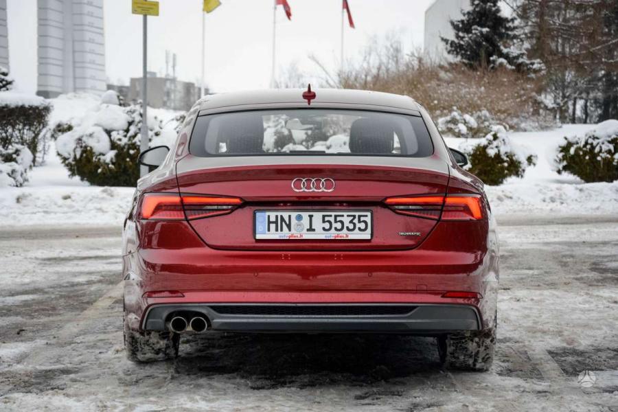 Red Audi A5 Sportback 2017 in Elektrenai, with an engine capacity of 1.97 L and mileage of 223 thousand km for 19450 €, photo 4 on AUTOMOTO.COM.LV