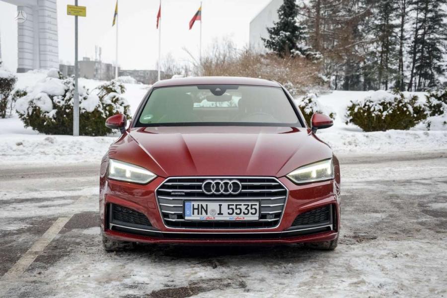 Red Audi A5 Sportback 2017 in Elektrenai, with an engine capacity of 1.97 L and mileage of 223 thousand km for 19450 €, photo 8 on AUTOMOTO.COM.LV