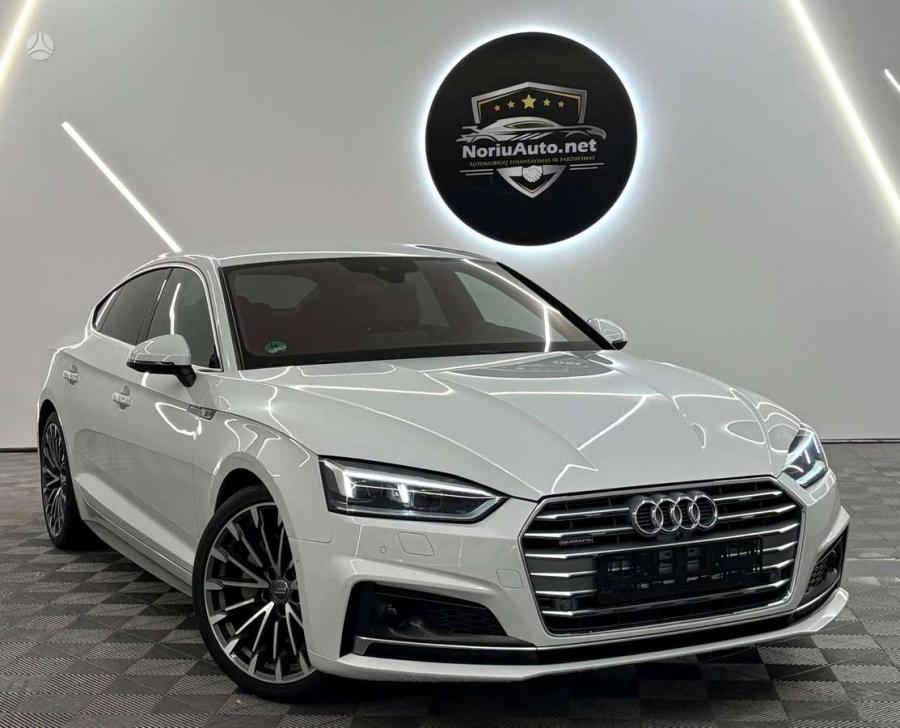 White Audi A5 Sportback 2017 in Marijampole, with an engine capacity of 1.97 L and mileage of 214 thousand km for 18750 €, photo 1 on AUTOMOTO.COM.LV
