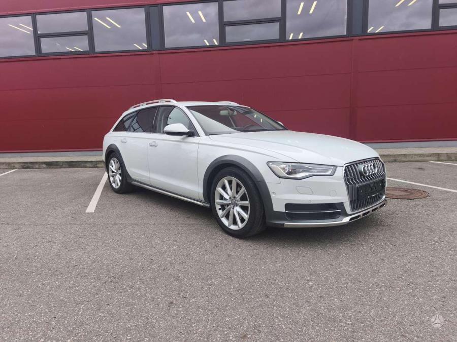 White Audi A6 Allroad 2015 in Kaunas, with an engine capacity of 2.97 L and mileage of 298 thousand km for 13950 €, photo 1 on AUTOMOTO.COM.LV