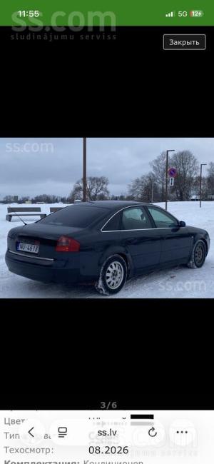 Black Audi A6 1998 in Riga, with an engine capacity of 2.40 L and mileage of 329 thousand km for 1000 €, photo 3 on AUTOMOTO.COM.LV